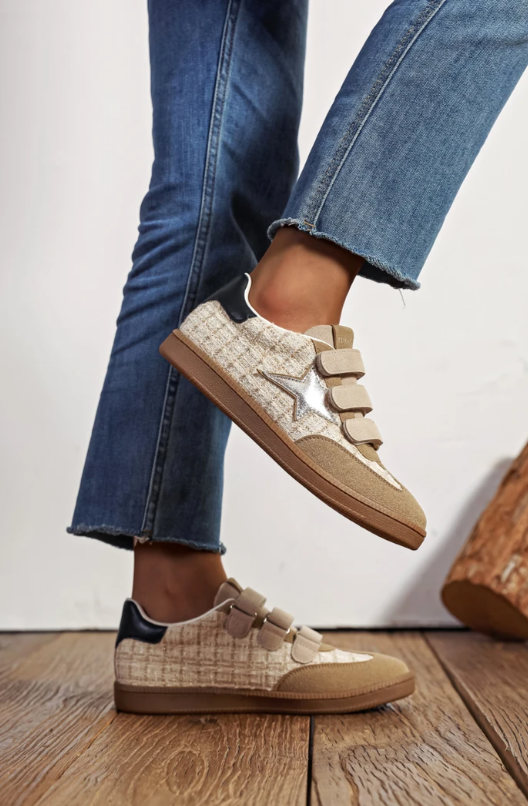 Kelly Tweed Trainers with Velcro Strap - Gold Mix – Love it Ladies Fashions